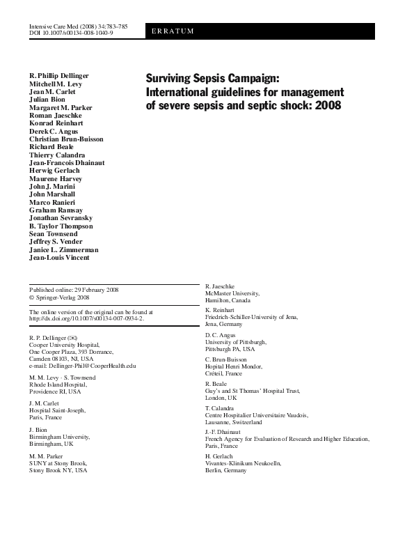 (PDF) Surviving Sepsis Campaign: International guidelines for ...