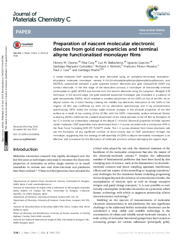 (PDF) Preparation of nascent molecular electronic devices from gold ...