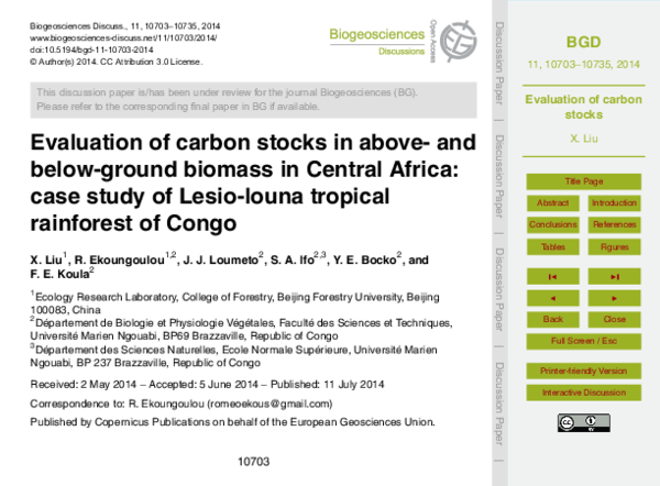 (PDF) Evaluation of carbon stocks in above- and below-ground biomass in ...
