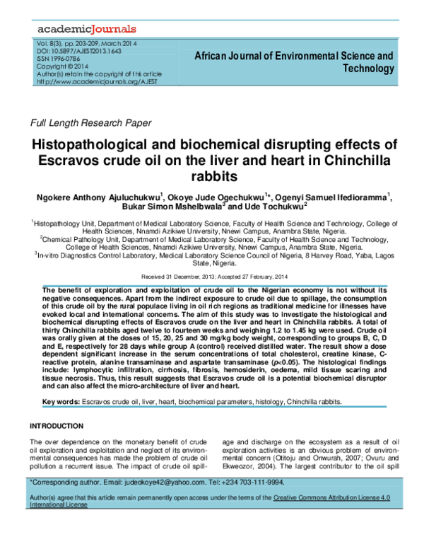(PDF) Impact of Escravos Crude Oil on Rabbit Organs