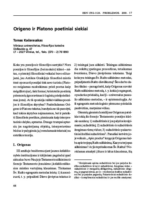 (PDF) Origeno ir Platono poetiniai siekiai | Tomas Kačerauskas - Academia.edu