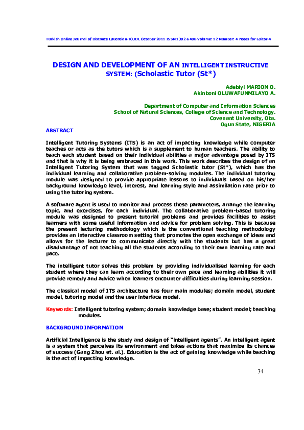 (PDF) DESIGN AND DEVELOPMENT OF AN INTELLIGENT INSTRUCTIVE SYSTEM ...