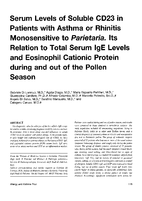 (PDF) Serum Levels of Soluble CD23 in Patients with Asthma or Rhinitis ...