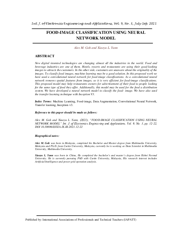 Pdf Food Image Classification Using Neural Network Model