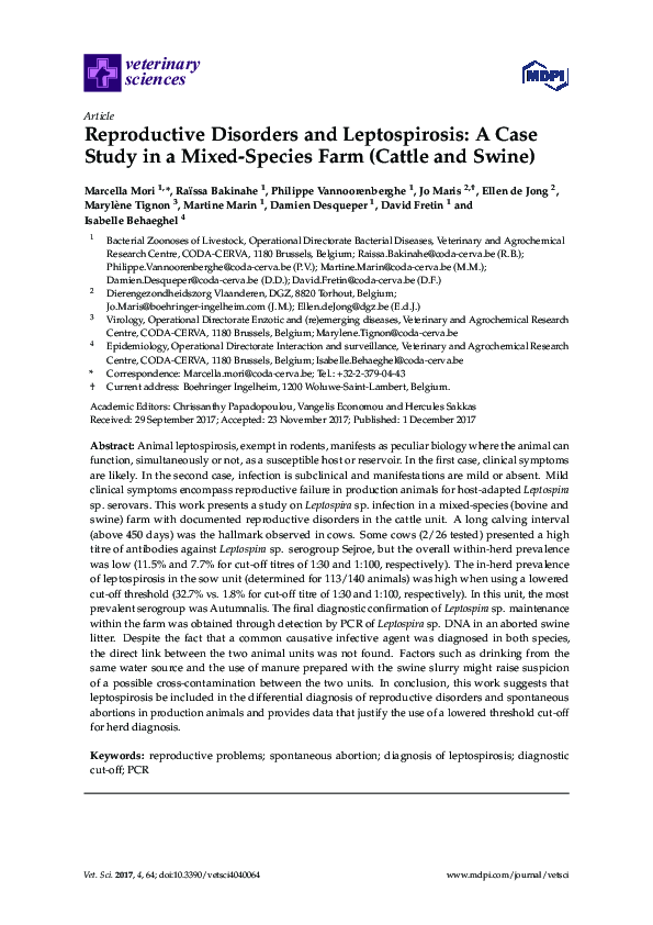(PDF) Reproductive Disorders and Leptospirosis: A Case Study in a Mixed ...