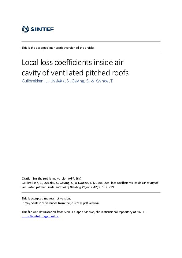 (PDF) Local loss coefficients inside air cavity of ventilated pitched roofs