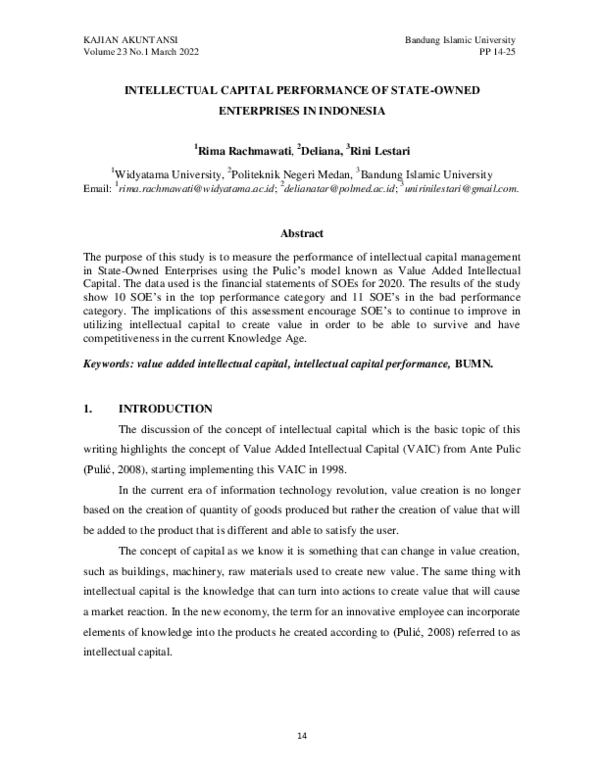 (PDF) Intellectual Capital Performance Of State-Owned Enterprises In Indonesia