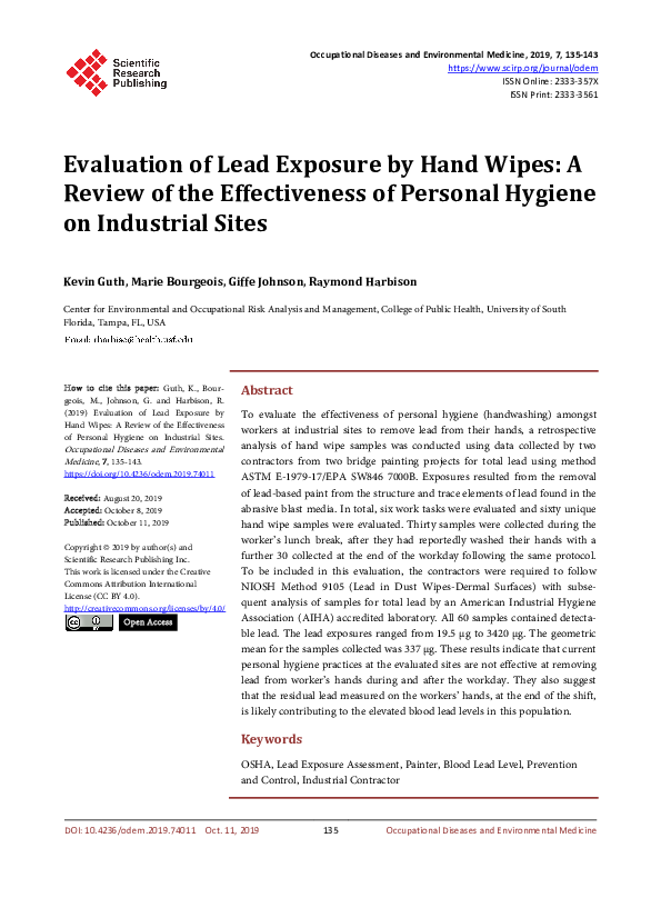 (PDF) Evaluation of Lead Exposure by Hand Wipes: A Review of the ...