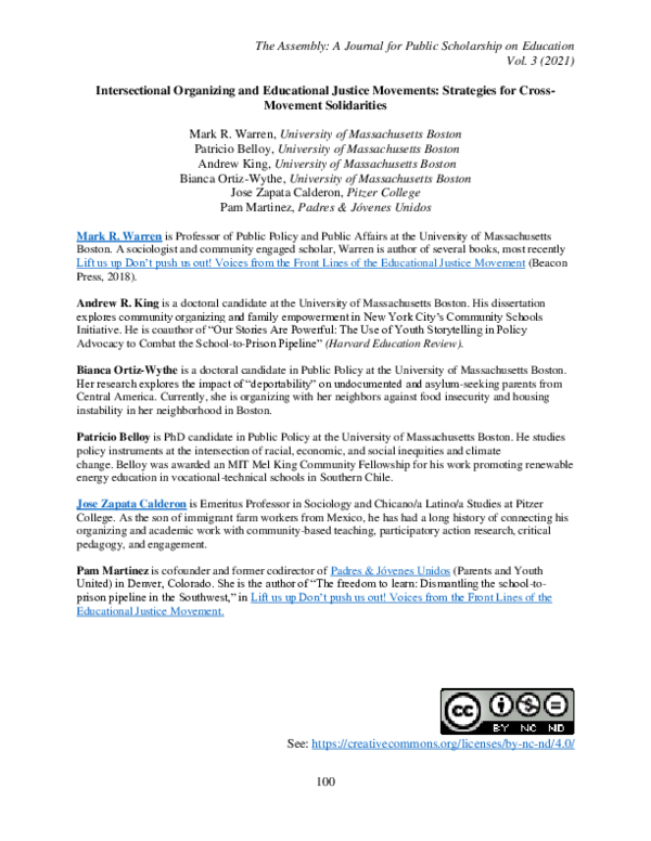 (PDF) Intersectional Organizing and Educational Justice Movements ...