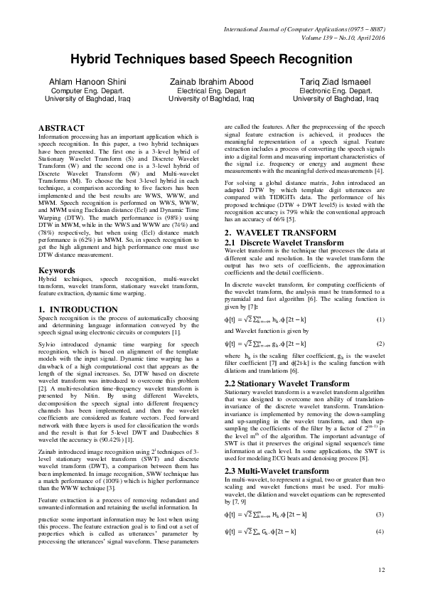 (PDF) Hybrid Techniques based Speech Recognition