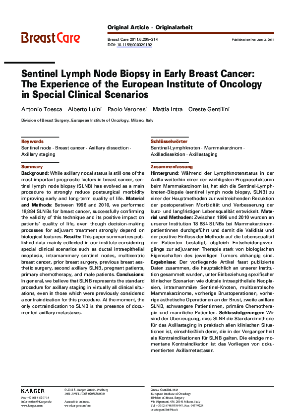 (PDF) Sentinel Lymph Node Biopsy in Early Breast Cancer: The Experience of the European ...