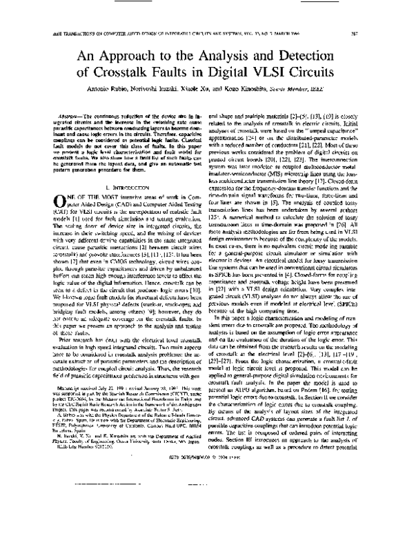 Pdf An Approach To The Analysis And Detection Of Crosstalk Faults In Digital Vlsi Circuits