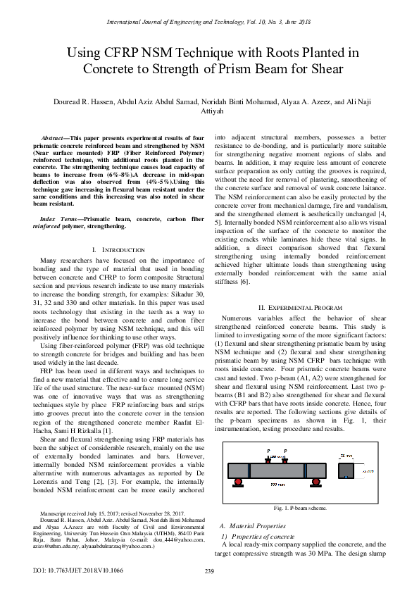 (PDF) Using CFRP NSM Technique with Roots Planted in Concrete to Strength of Prism Beam for Shear