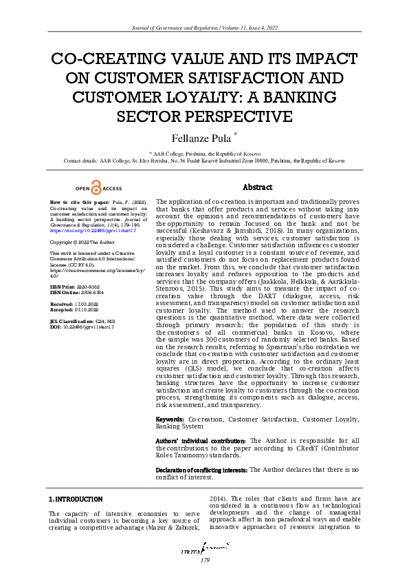 (PDF) Co-creating value and its impact on customer satisfaction and customer loyalty: A banking ...