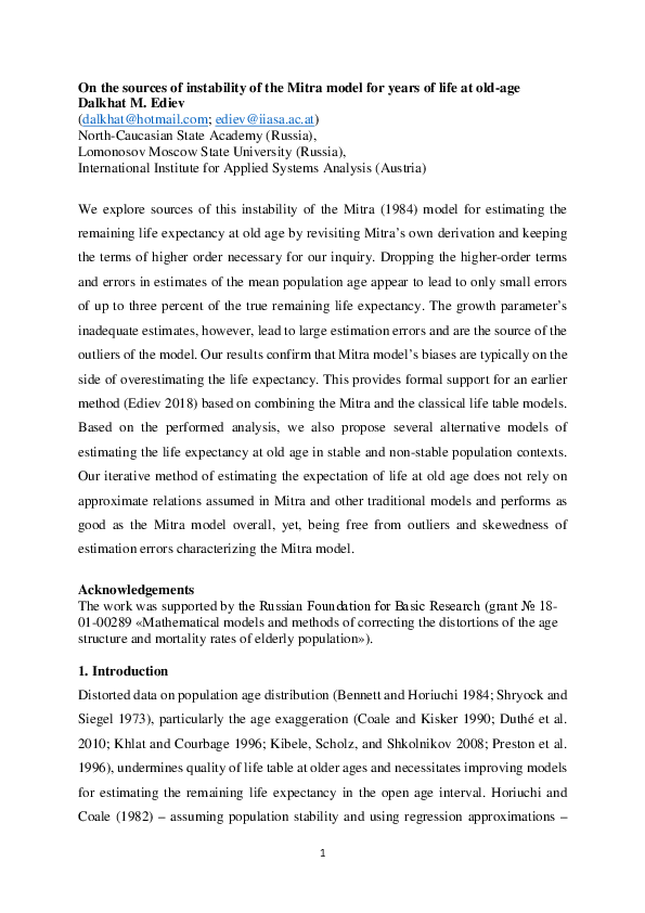 (PDF) On the sources of instability of the Mitra model for years of ...