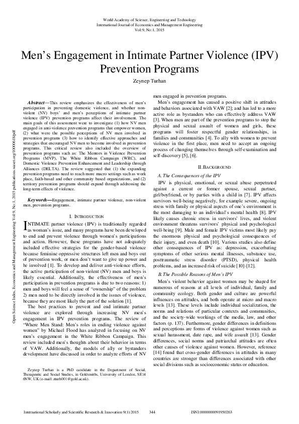 (PDF) Men'S Engagement In Intimate Partner Violence (Ipv) Prevention ...