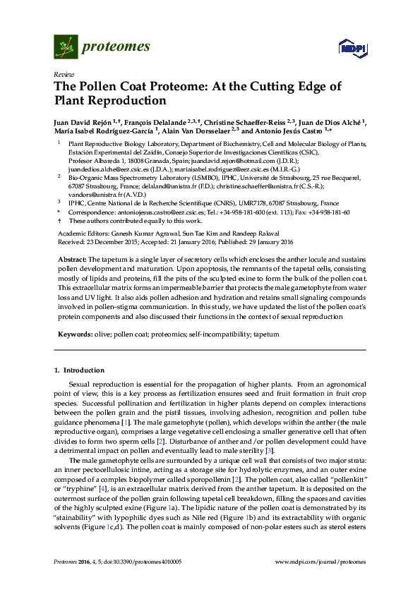 (PDF) The Pollen Coat Proteome: At the Cutting Edge of Plant Reproduction