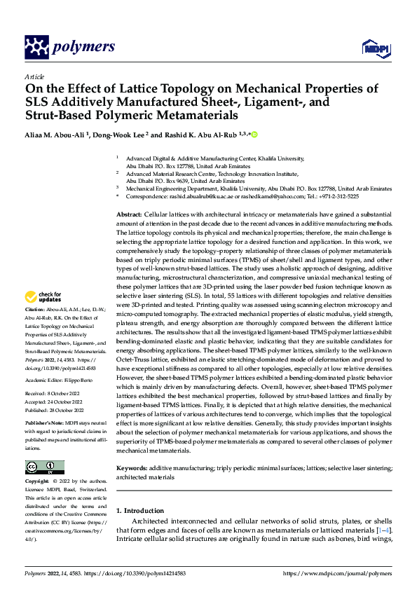 (PDF) On the Effect of Lattice Topology on Mechanical Properties of SLS Additively Manufactured ...