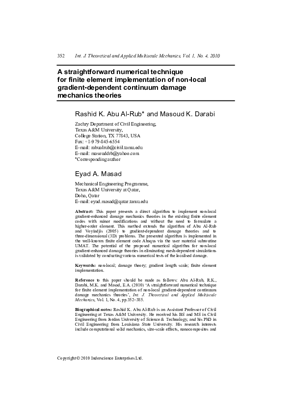 Pdf A Straightforward Numerical Technique For Finite Element Implementation Of Non Local