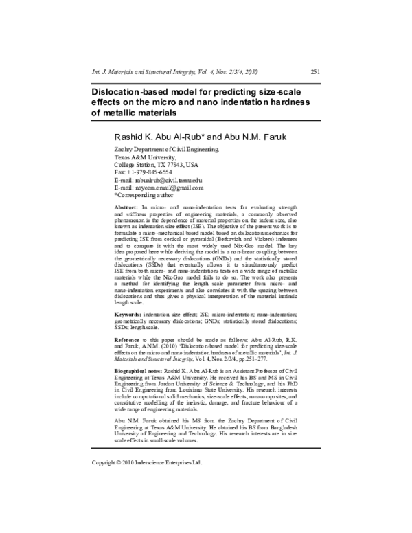 (PDF) Dislocation-based model for predicting size-scale effects on the micro and nano ...