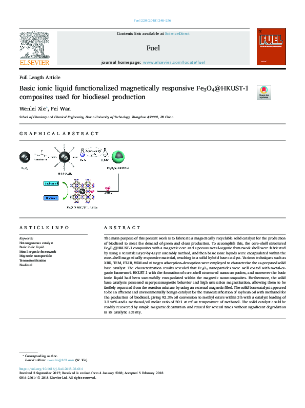 (PDF) Basic ionic liquid functionalized magnetically responsive Fe3O4 ...
