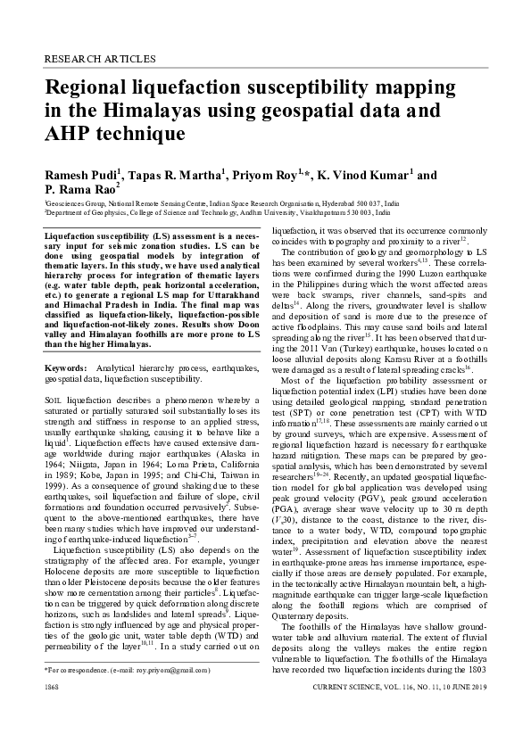 (PDF) Regional Liquefaction Susceptibility Mapping in the Himalayas using Geospatial Data and ...