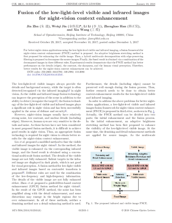 (PDF) Fusion of the low-light-level visible and infrared images for night-vision context enhancement