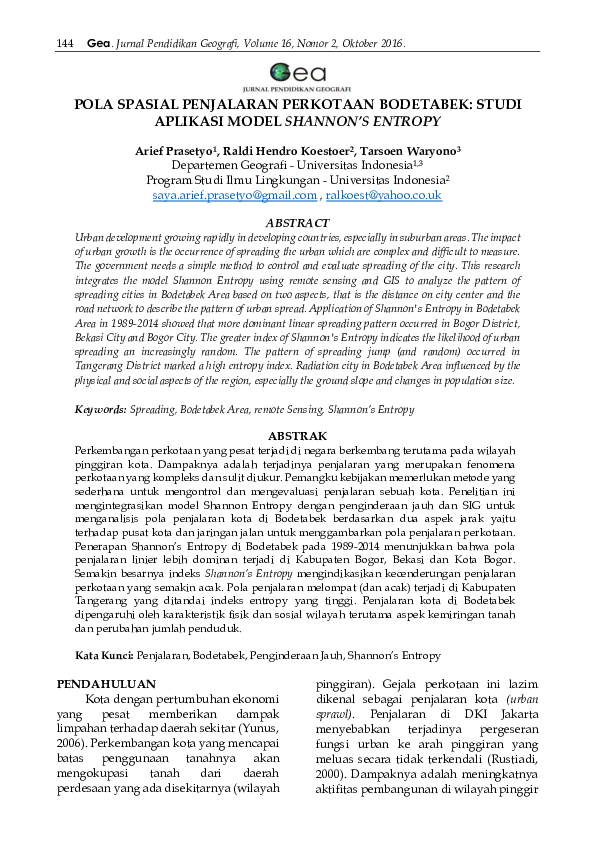 (PDF) Pola Spasial Penjalaran Perkotaan Bodetabek: Studi Aplikasi Model ...