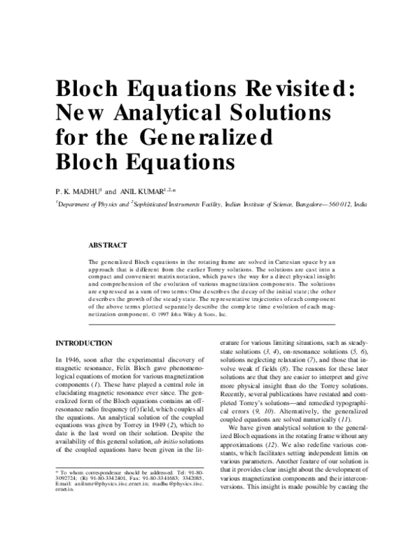 (PDF) Bloch equations revisited: New analytical solutions for the ...