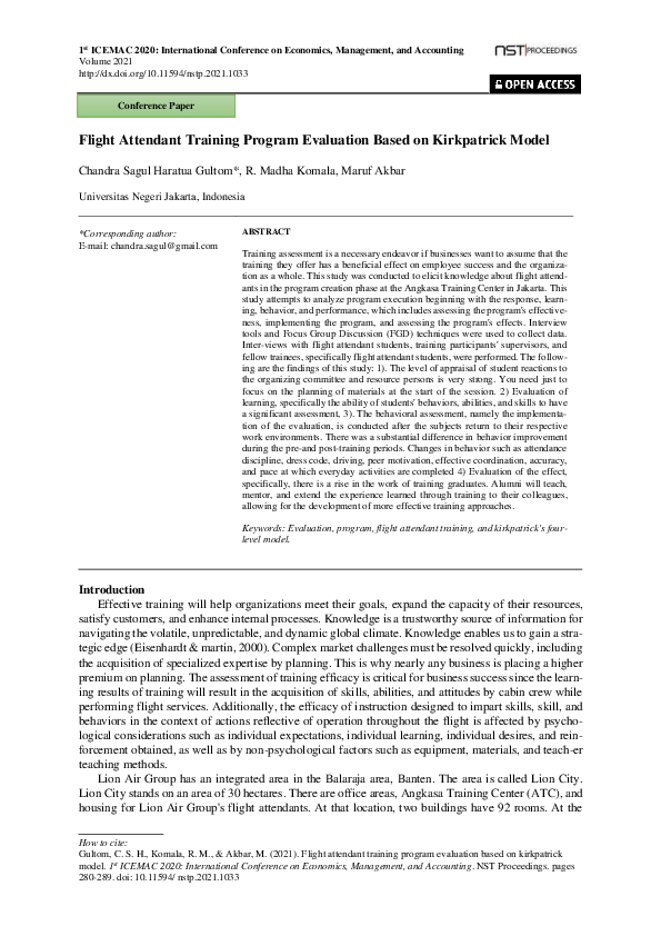 (PDF) Flight Attendant Training Program Evaluation Based on Kirkpatrick Model