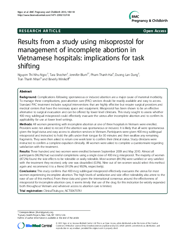 (PDF) Results from a study using misoprostol for management of ...