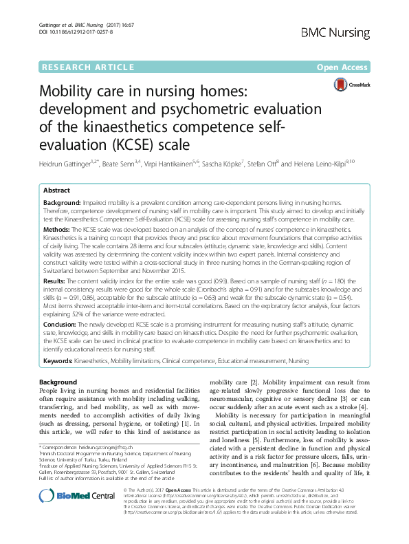 (PDF) Mobility care in nursing homes: development and psychometric evaluation of the ...