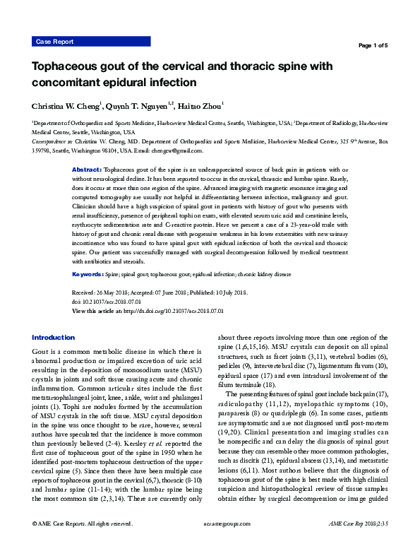 (PDF) Tophaceous gout of the cervical and thoracic spine with ...