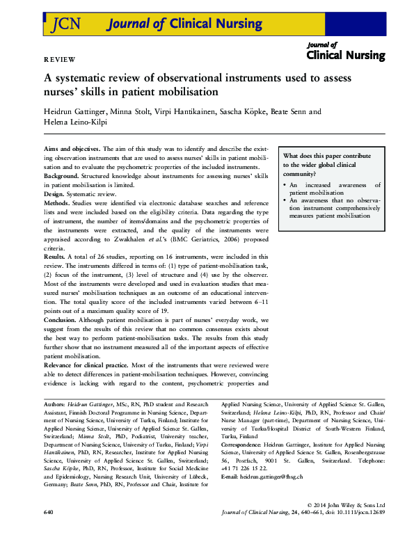 (PDF) A systematic review of observational instruments used to assess nurses' skills in patient ...