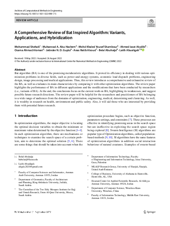 (PDF) A Review of Bat Algorithm: Variants and Applications