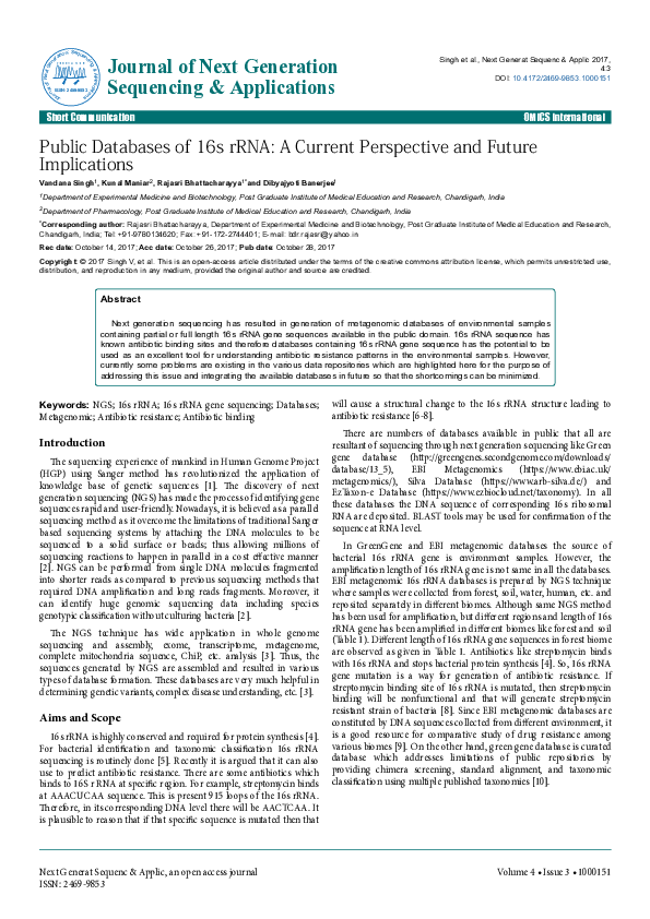 (PDF) Public Databases of 16s rRNA: A Current Perspective and Future ...