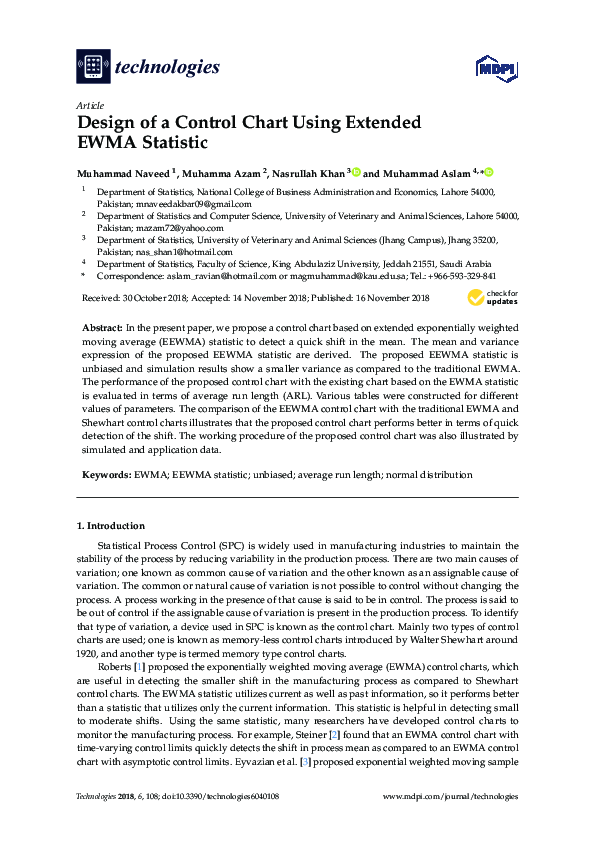 (PDF) Design of a Control Chart Using Extended EWMA Statistic