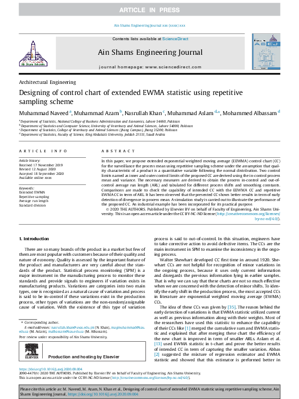 (PDF) Designing of control chart of extended EWMA statistic using repetitive sampling scheme