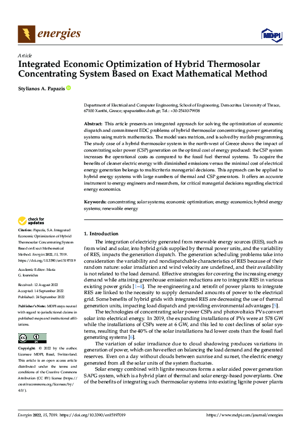 (PDF) Integrated Economic Optimization of Hybrid Thermosolar Concentrating System Based on Exact ...