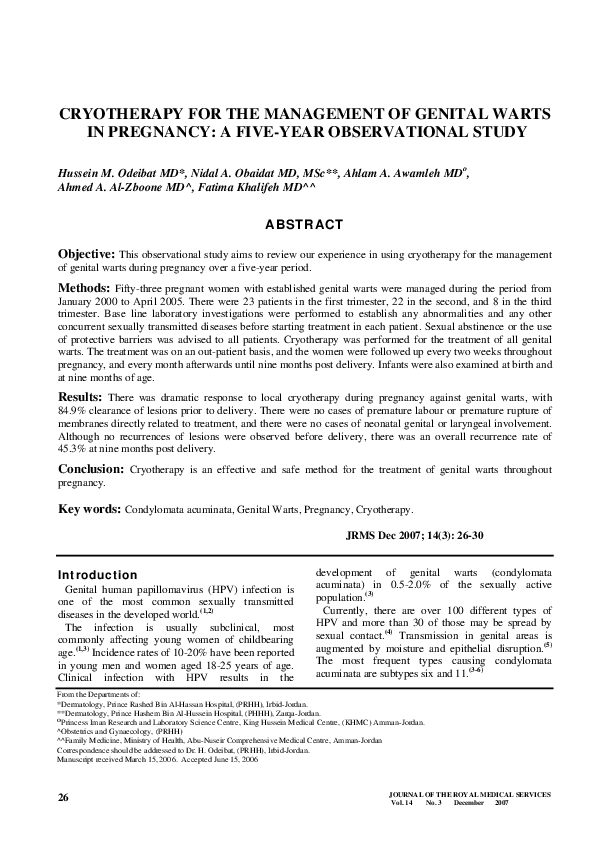 (PDF) Cryotherapy for the management of genital warts in pregnancy: a ...