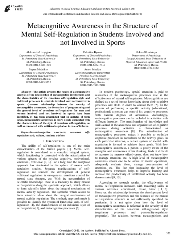 (PDF) Metacognitive Awareness in the Structure of Mental Self-Regulation in Students Involved ...