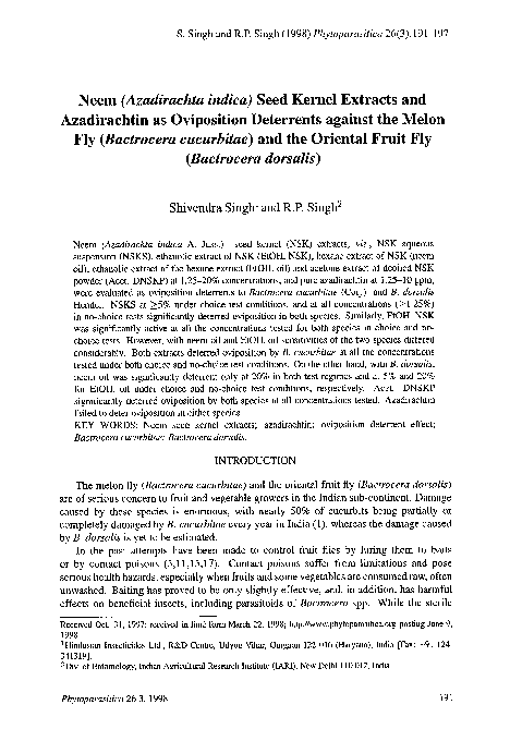(PDF) Neem (Azadirachta indica) seed kernel extracts and azadirachtin ...