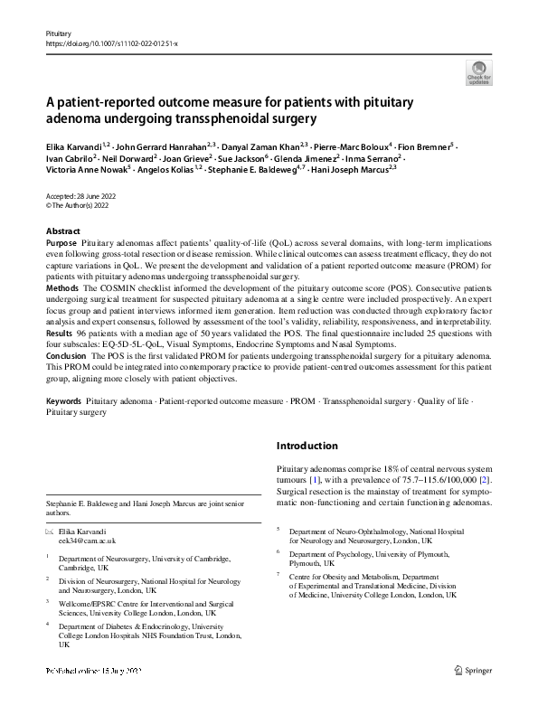 (PDF) A patient-reported outcome measure for patients with pituitary adenoma undergoing ...