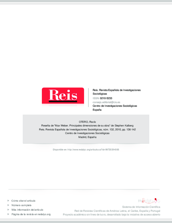 (PDF) Reseña de "Max Weber. Principales dimensiones de su obra" de ...
