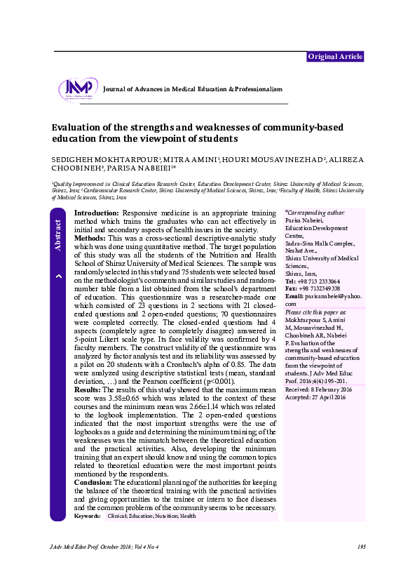 (PDF) Evaluation of the strengths and weaknesses of community-based ...