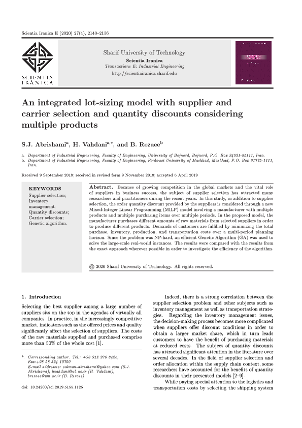 (PDF) An integrated lot-sizing model with supplier and carrier ...