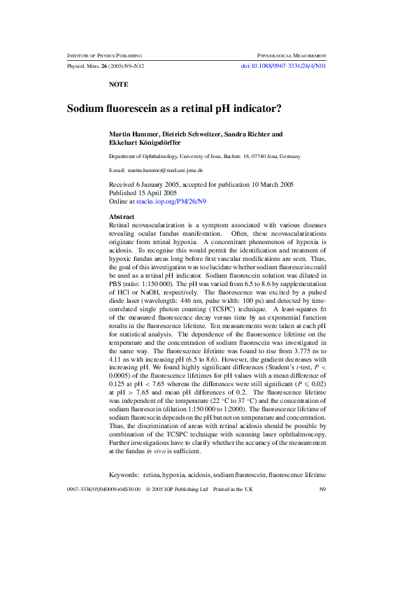 (PDF) Sodium fluorescein as a retinal pH indicator?