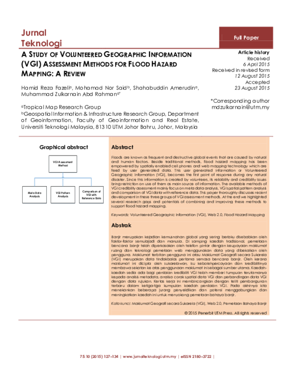 (PDF) A Study of Volunteered Geographic Information (Vgi) Assessment Methods for Flood Hazard ...