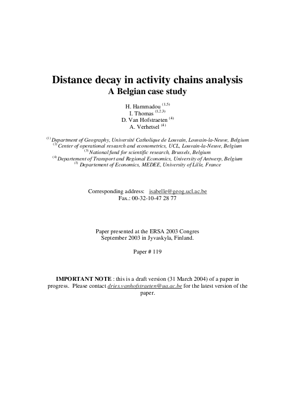 (PDF) Distance Decay in activity chains analysis. A Belgian case study ...