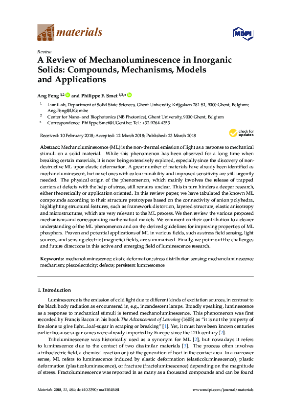 (PDF) A Review of Mechanoluminescence in Inorganic Solids: Compounds ...
